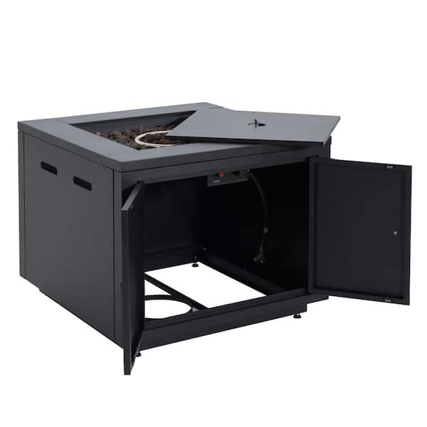 Nuu Garden 30 in. x 25 in. Square Rattan Propane Gas Brown Fire Pit ...