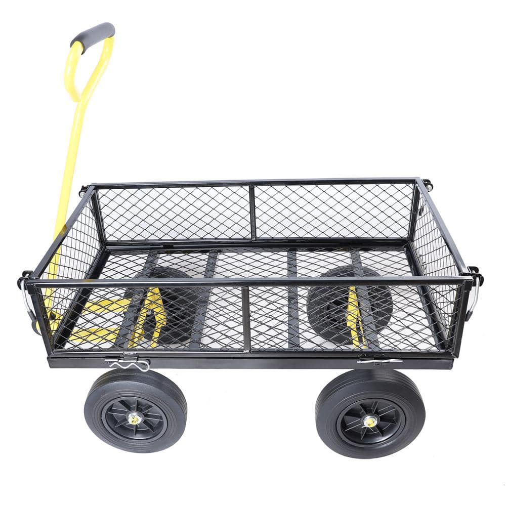 JimsMaison 3.5 cu. ft. Yellow Metal Garden Cart with Removable Sides ...