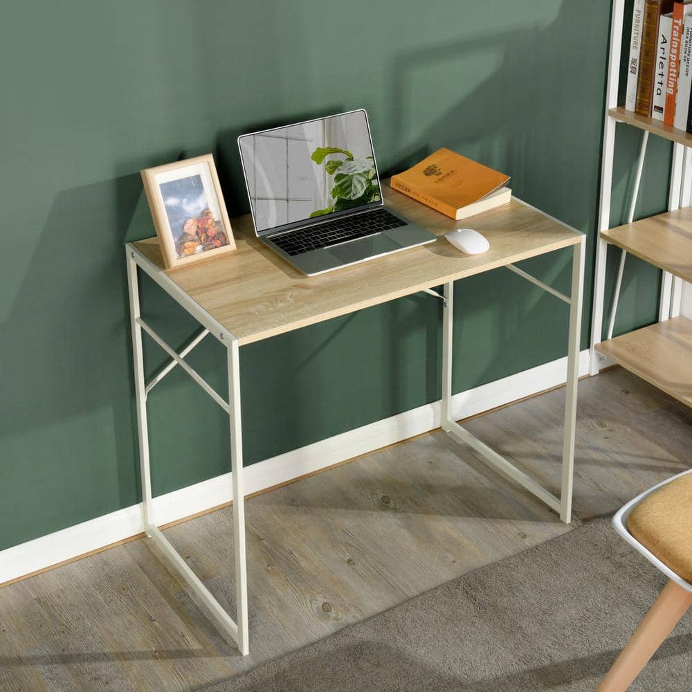 Homy Casa DOLPH 39 in. Rectangular Oak MDF Desk with Cross Decor Frame ...
