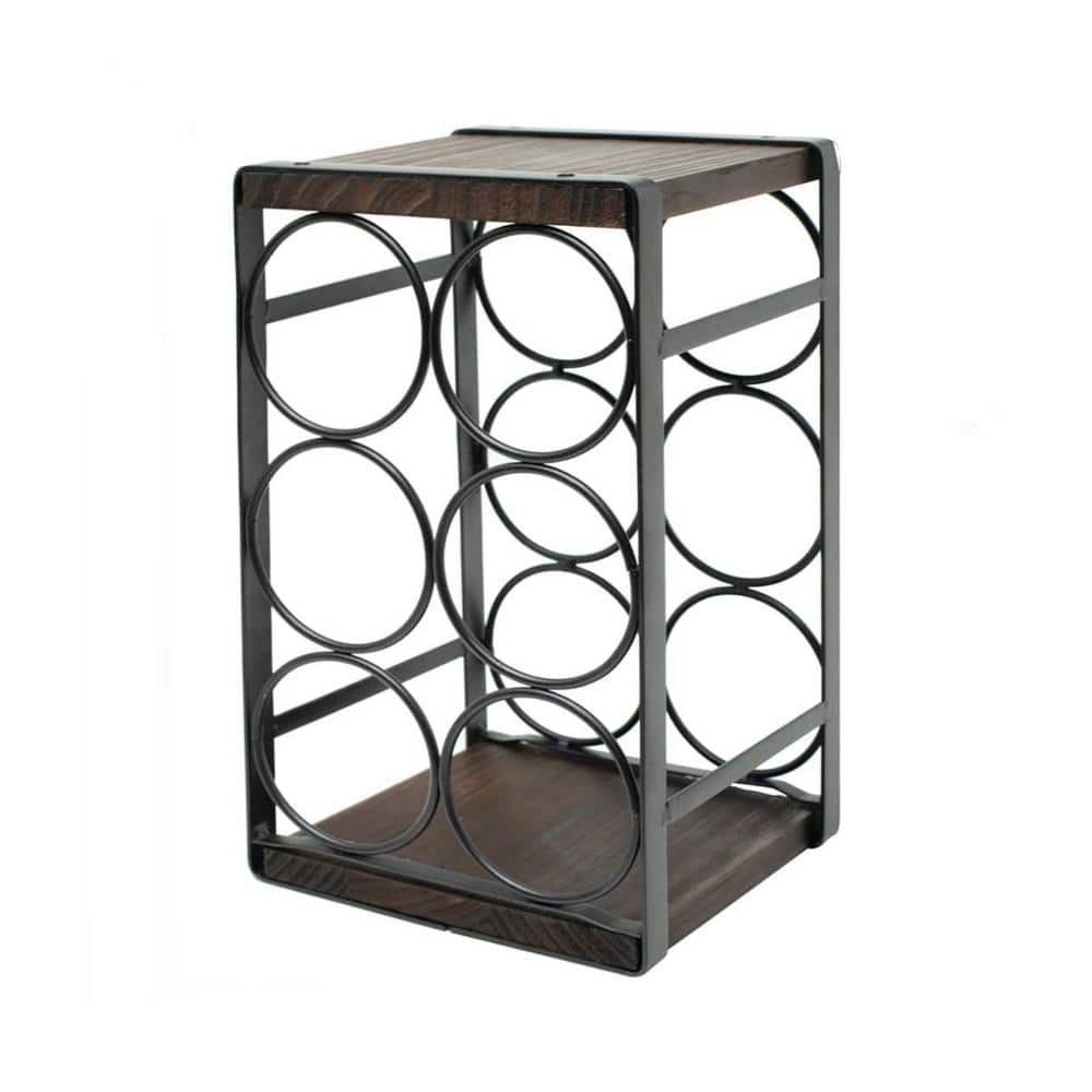 Angel Sar 6-Bottle Rustic Wood and Metal Countertop Wine Rack in Brown ...