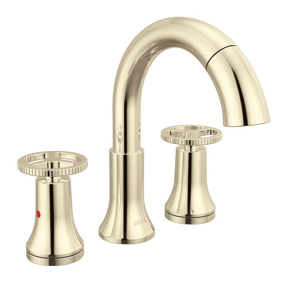 Delta Trinsic 8 in. Widespread Double-Handle Bathroom Faucet with Pull-Down Spout in Polished ...