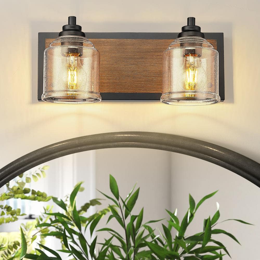 Reviews for pasentel Modern 15.75 in. 2-Light Black and Dark Wood Grain ...