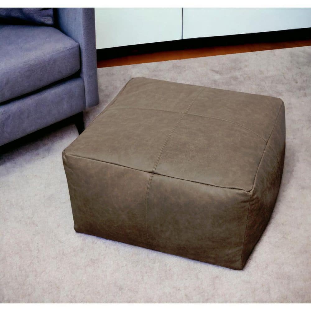 HomeRoots Gray, Brown Leather Rectangle Ottoman 2000488748 - The Home Depot