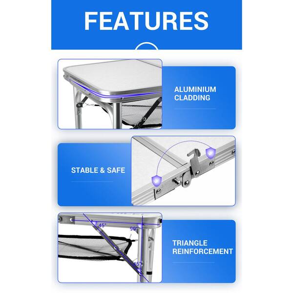 Nice C 35.5 in. Card Table Folding Picnic Table Small Table Adjustable Height Folding Table Camping Outdoor Portable