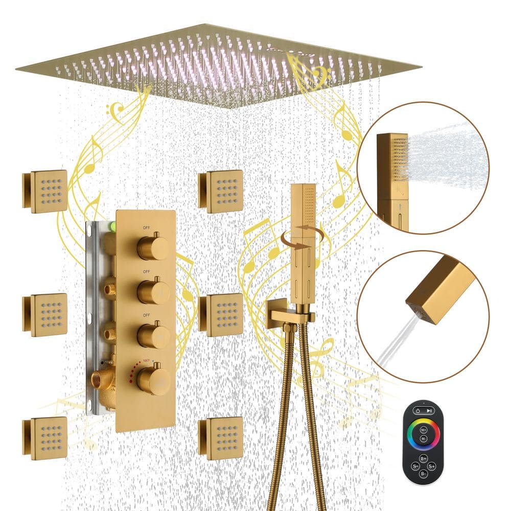 Luxury 3-Spray 2.5 GPM 20 in. LED Ceiling Mount Shower System Fixed and ...