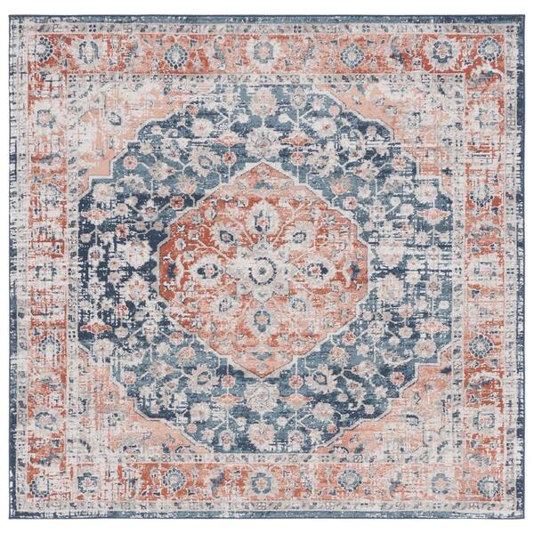 SAFAVIEH Madison Navy/Rust 7 ft. x 7 ft. Border Floral Medallion ...