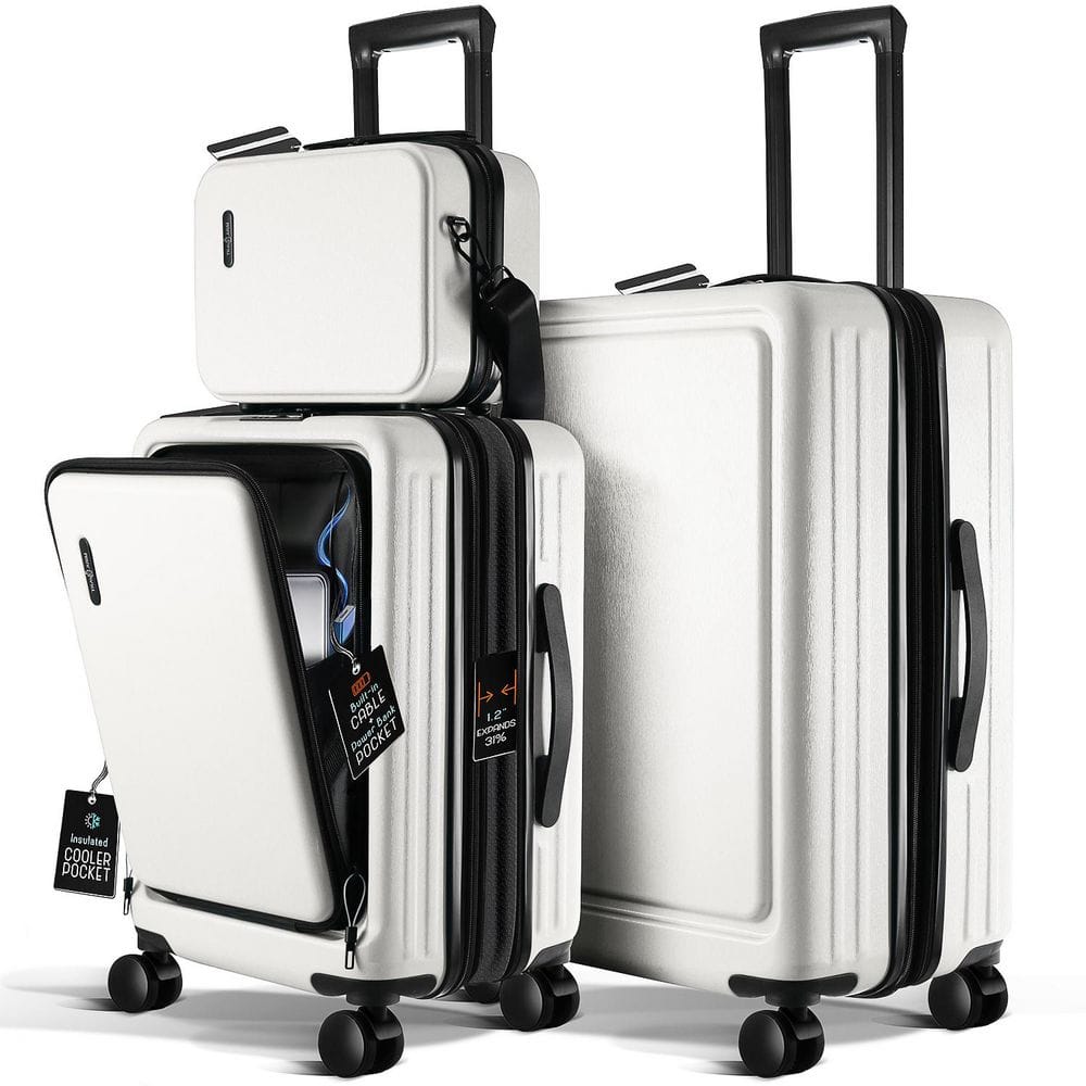 TRAVELARIM 3-Piece White Hard Carry-On Weekender Luggage Set Expandable ...