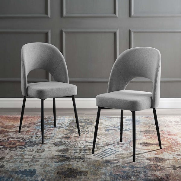 MODWAY Rouse Upholstered Fabric Dining Side Chair Set of 2 in Black ...