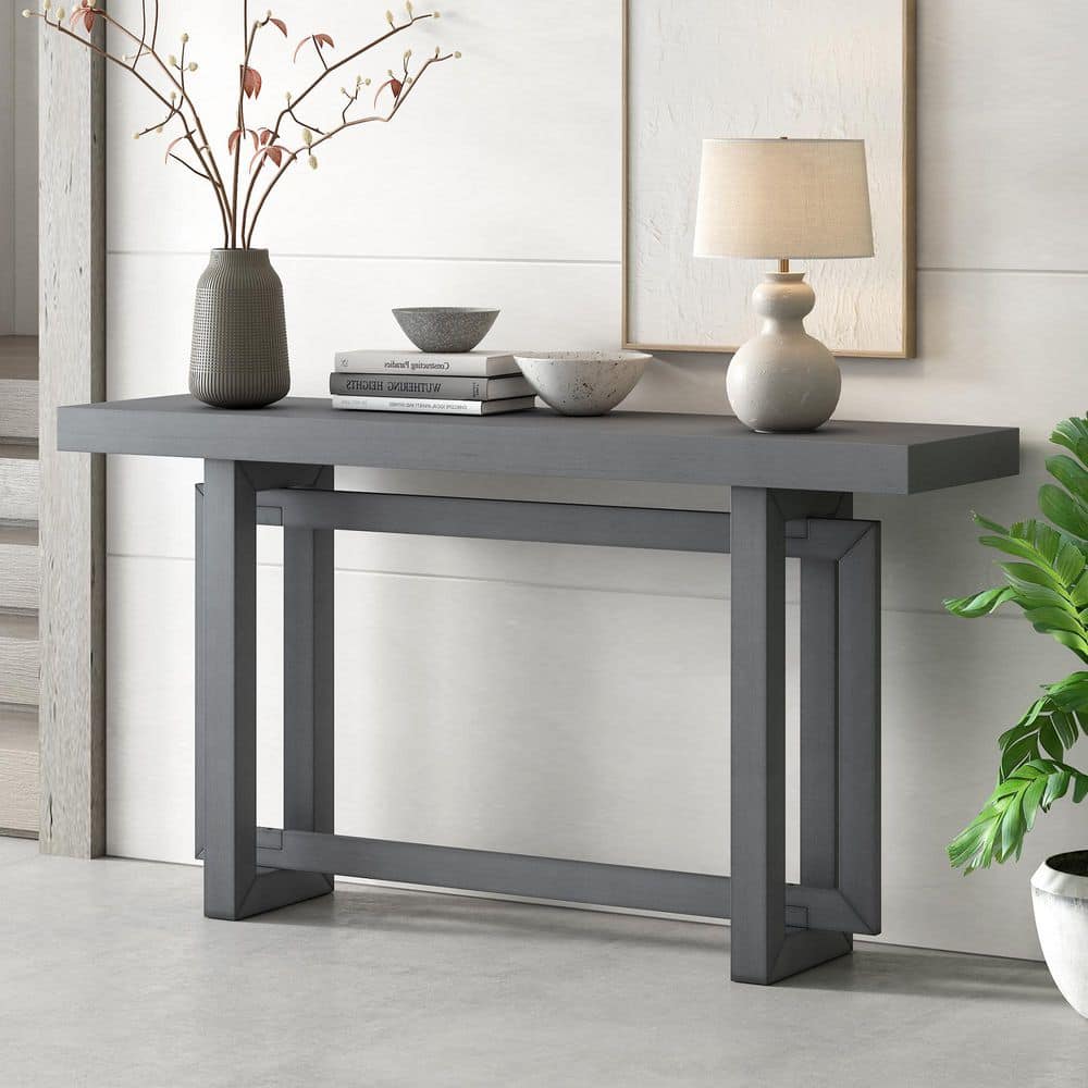 Noble House Torvian Modern 59.1 in. Dark Gray Rectangle MDF Console ...