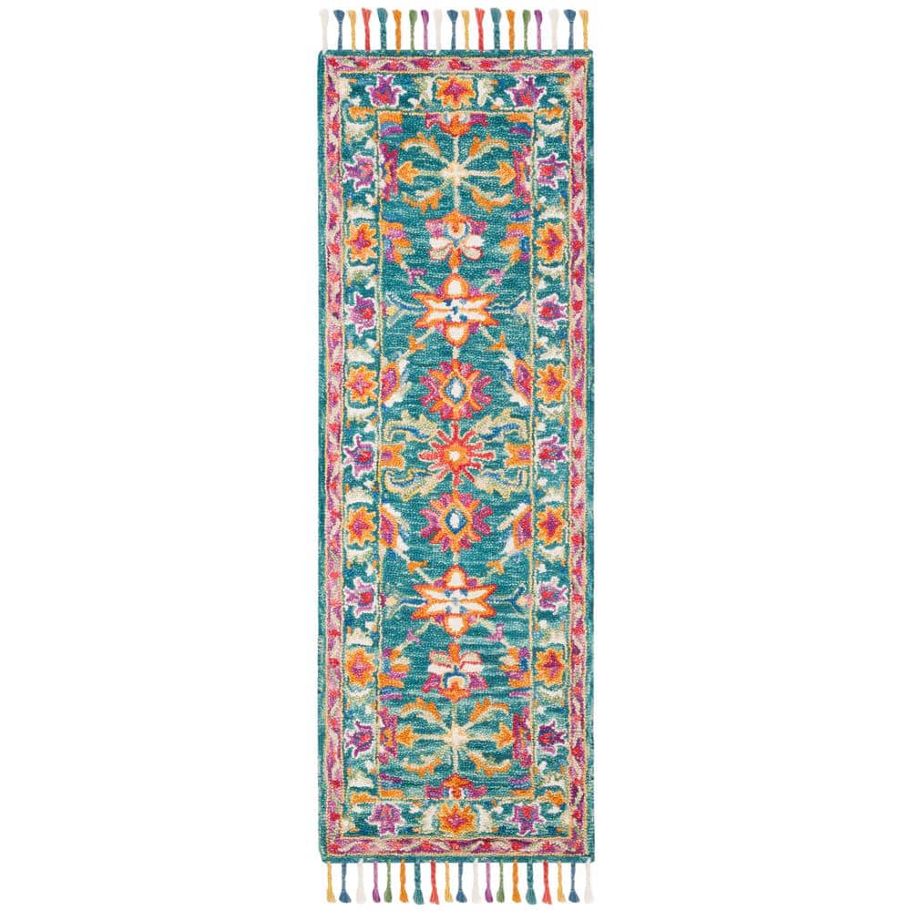 SAFAVIEH Aspen Turquoise/Purple 2 ft. x 7 ft. Border Runner Rug APN113K ...