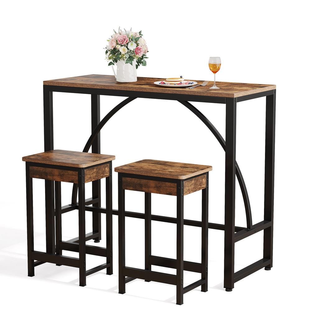 TRIBESIGNS WAY TO ORIGIN Adan 3-Piece Industrial Brown Bar Table Set HD ...