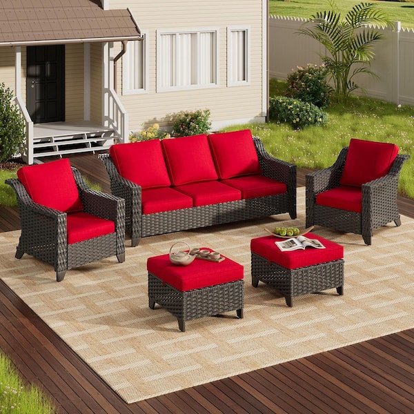 JOYSIDE 5-Piece Wicker Patio Conversation Set Outdoor Sofa Lounge Chair ...