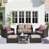 SUNVIVI 7-Piece Wicker Patio Conversation Set with Beige Cushions ...