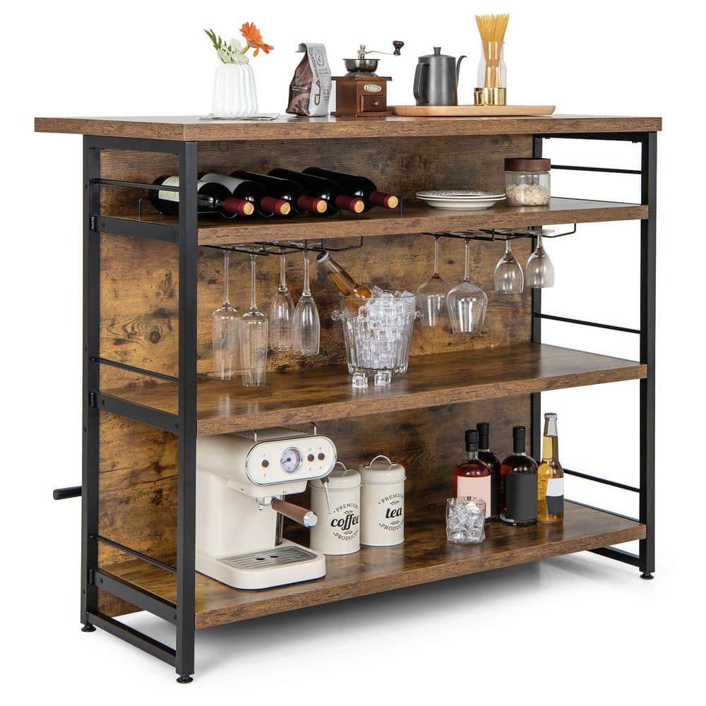 Brown Wood 47 in. Kitchen Island with 4-Tier Storage Shelf and Long ...