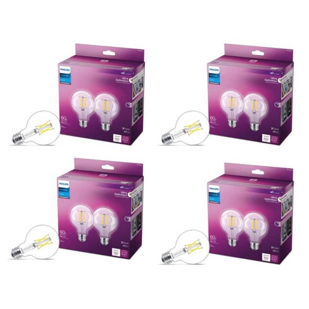 Philips 60-Watt Equivalent Ultra Definition G25 Clear Glass Dimmable ...