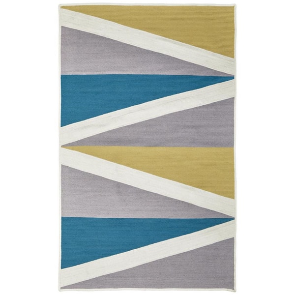 HomeRoots 5 x 8 Blue, Gray, Yellow Geometric Area Rug 2000565786 - The ...