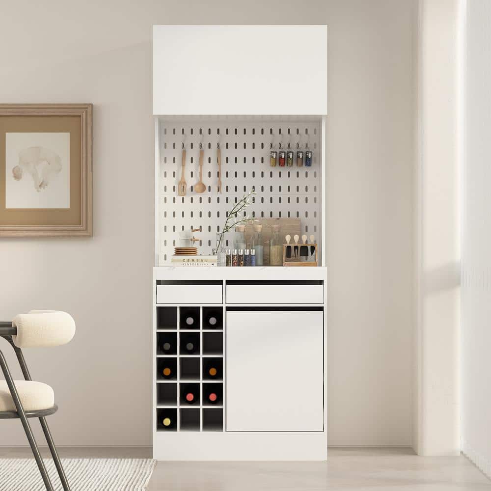 FUFU&GAGA White Wood 31.5 in. W Buffet and Hutch Kitchen Storage ...