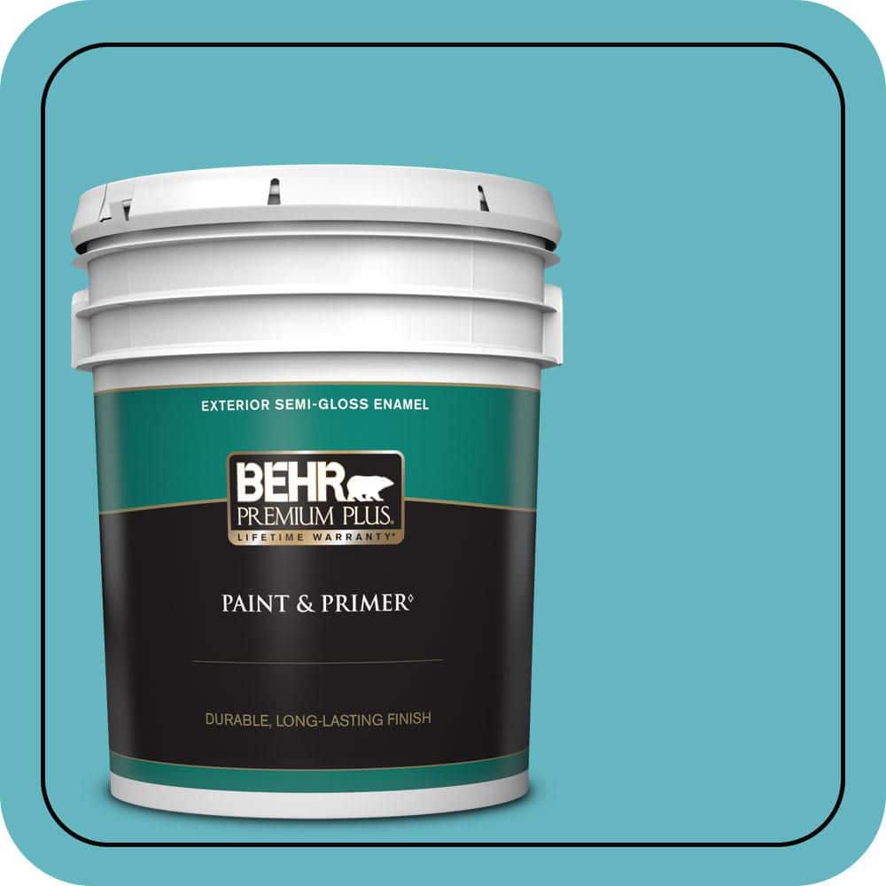 BEHR PREMIUM PLUS 5 gal. #520D-5 Tropical Tide Semi-Gloss Enamel ...