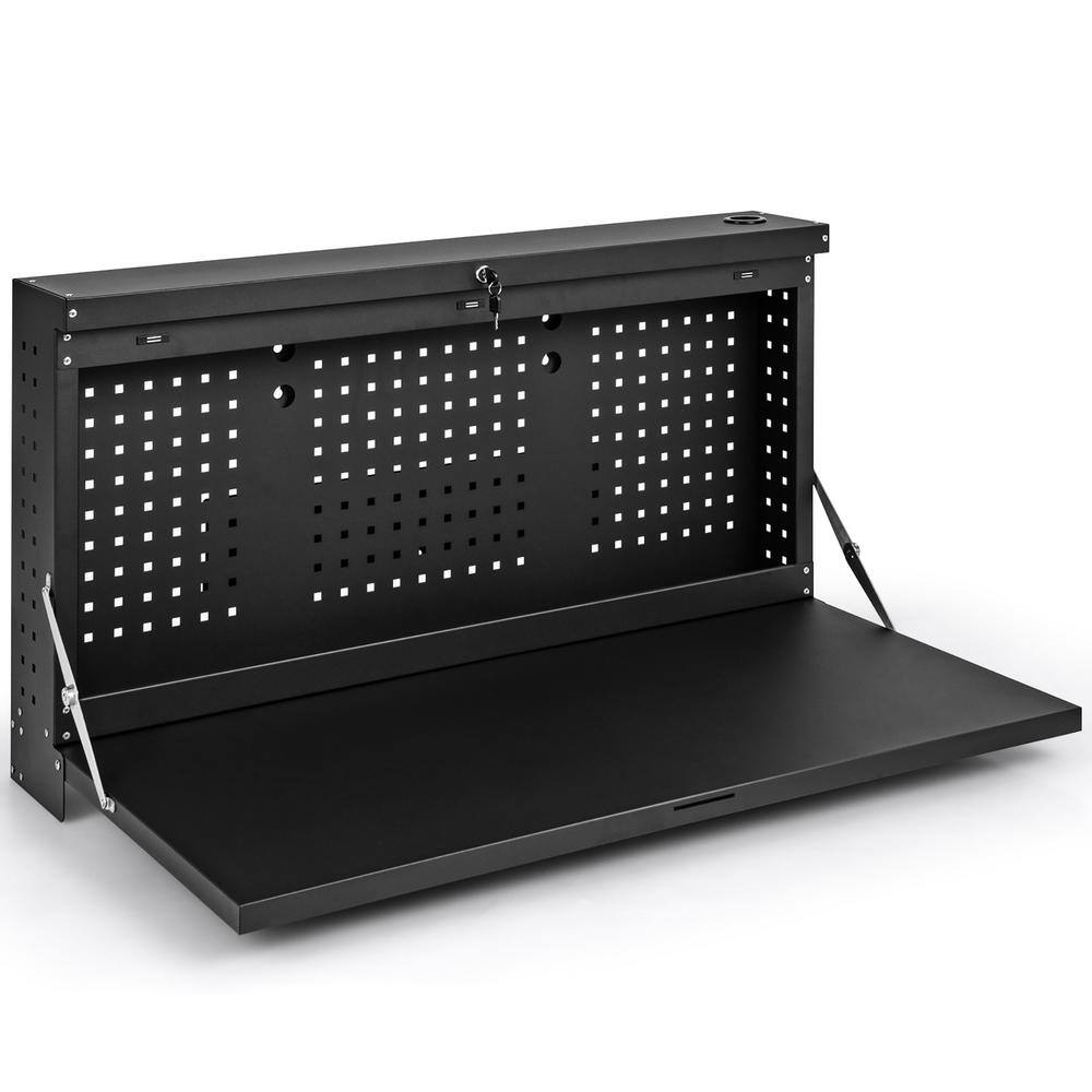 Costway 43.5 in. Black Wall Mounted Workbench Foldable Hanging Work ...