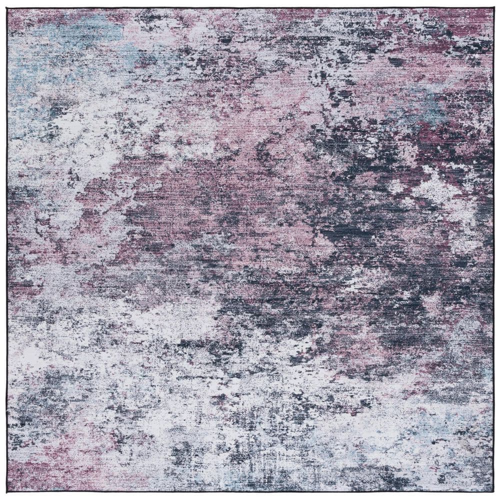SAFAVIEH Tacoma Plum/Black 8 ft. x 8 ft. Machine Washable Distressed ...
