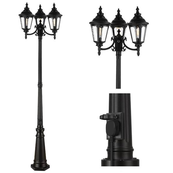 JAZAVA 3 Light Black Aluminum Dusk to Dawn Hardwired Outdoor Weather ...