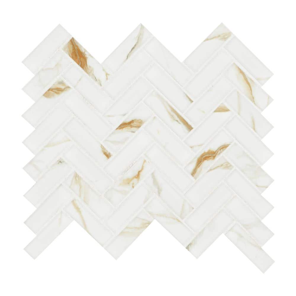 MSI Calacatta Gold Herringbone 11 in. x 12 in. Matte Porcelain Mesh ...