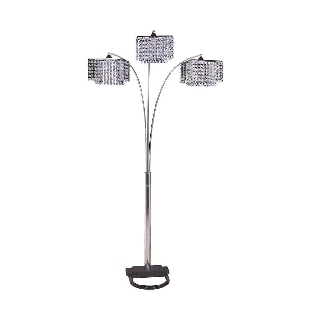 Sunpez 84 in. H Chrome 3-Shade Crystal Inspired Arch Floor Lamp ME ...