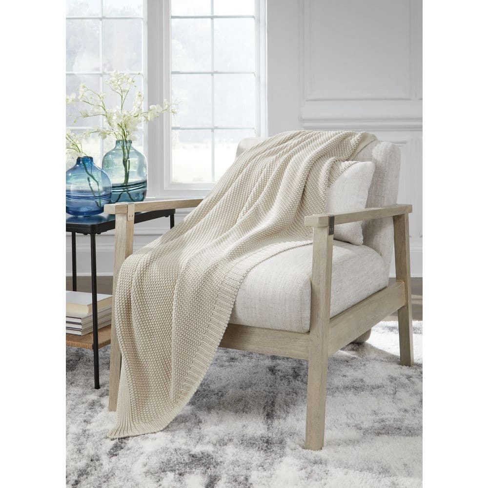 Signature DESIGN BY ASHLEY Gayelery Beige Textured Cotton Throw Blanket ...
