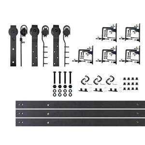 HOMACER 7 ft./84 in. Black Rustic Ceiling Mount Non-Bypass Sliding Barn ...