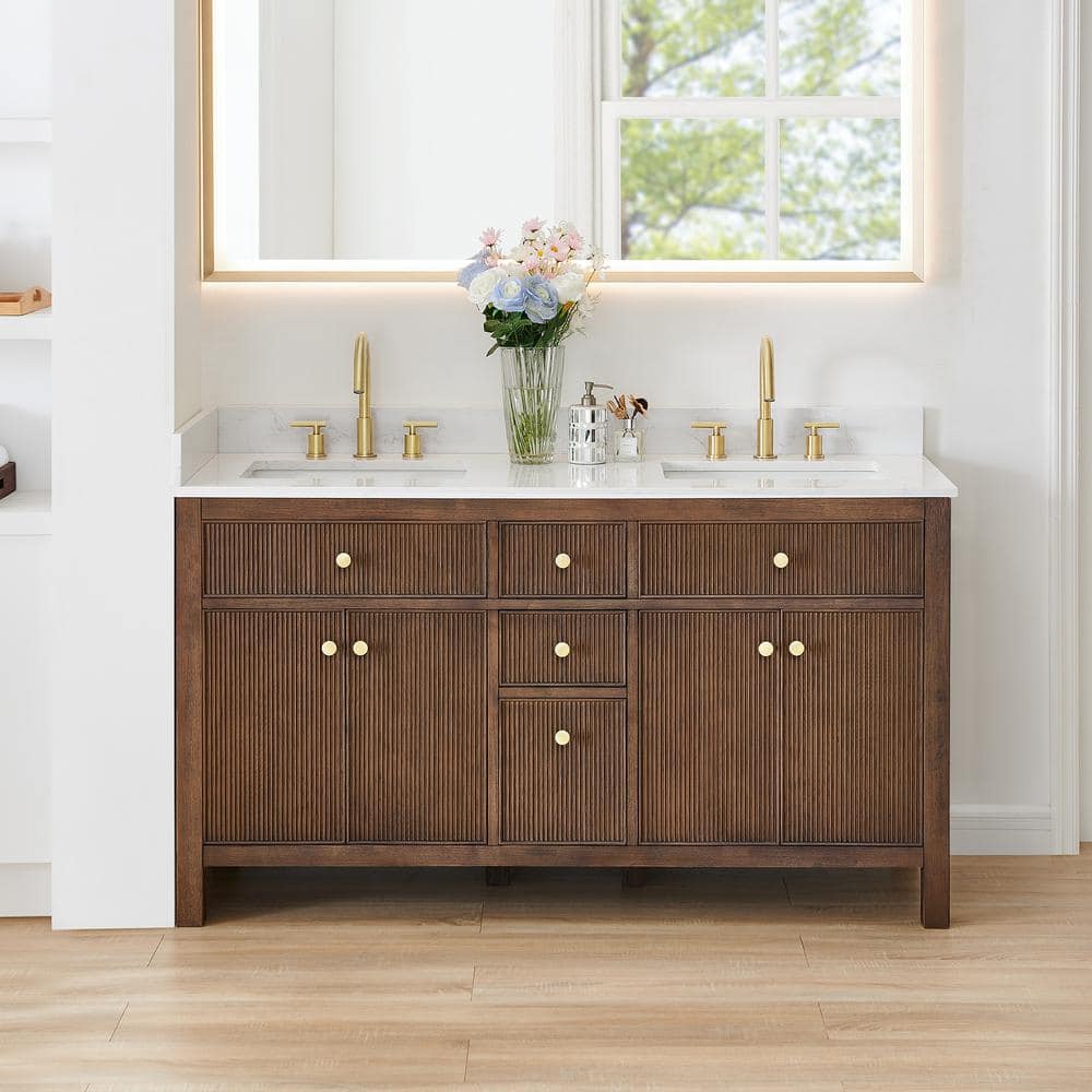 Altair Cerrito 60 in. Double Sink Freestanding Brown Oak Bath Vanity ...