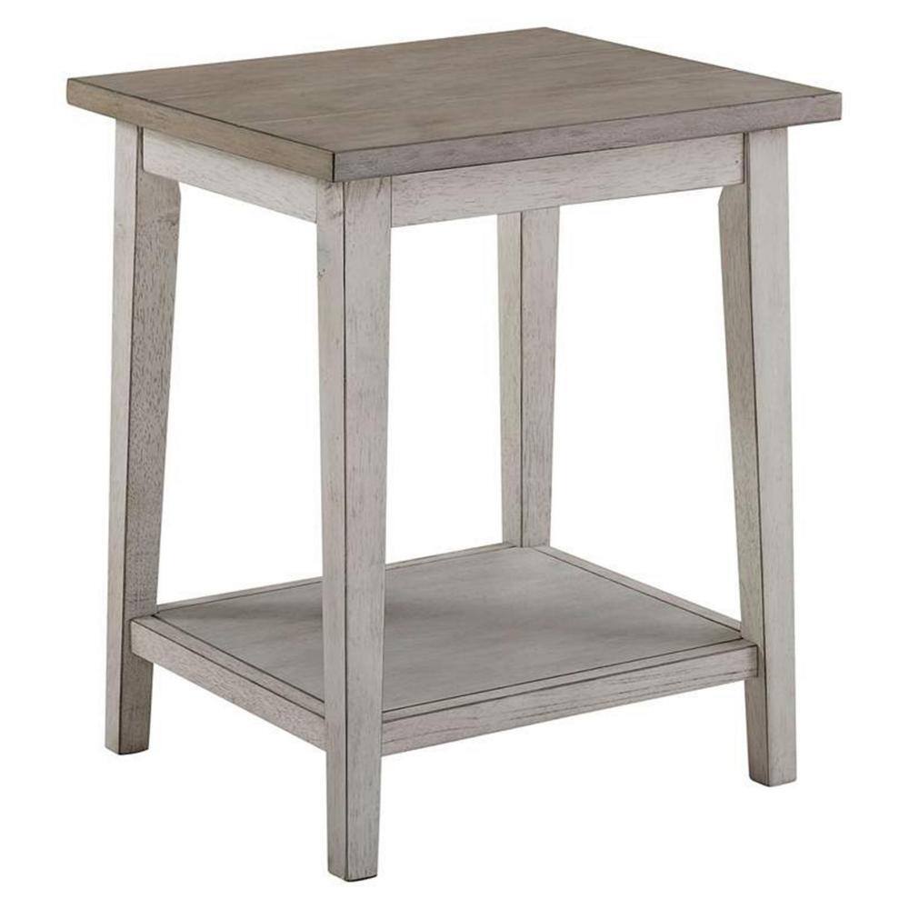 Benjara 19.62 in. White and Gray Square Wood End/Side Table with Wooden ...