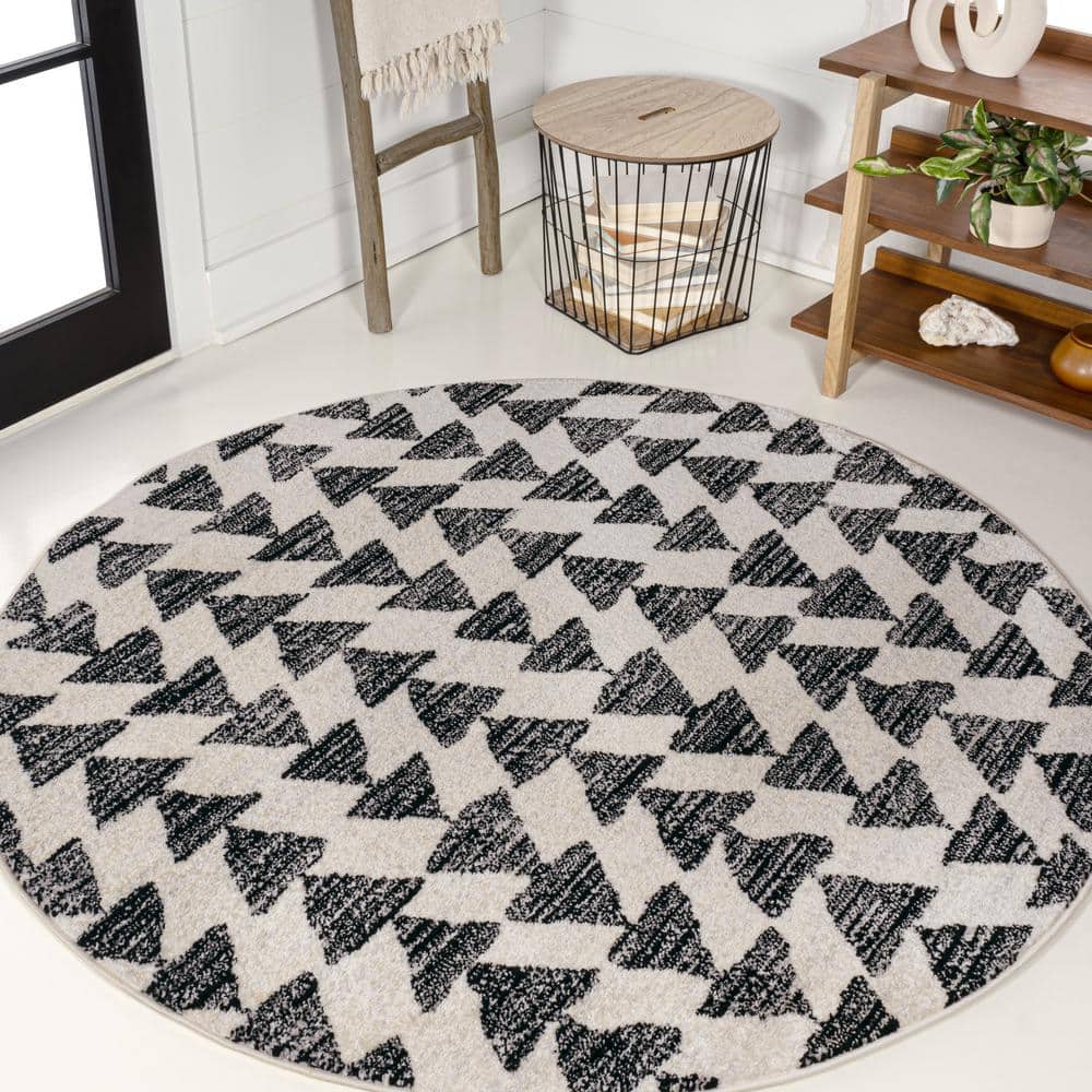 JONATHAN Y Aisha Moroccan Triangle Geometric Cream/Black 9 ft. Round ...
