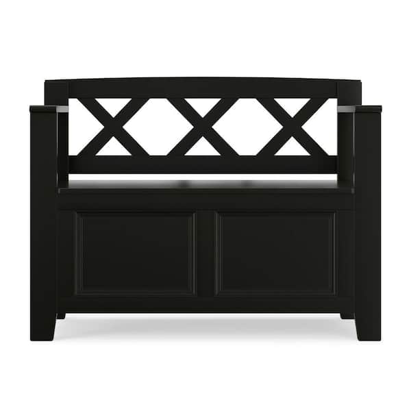 Multi-functional 74.2 Gal. Black Wood Entryway\Outdoor Storage Bench ...