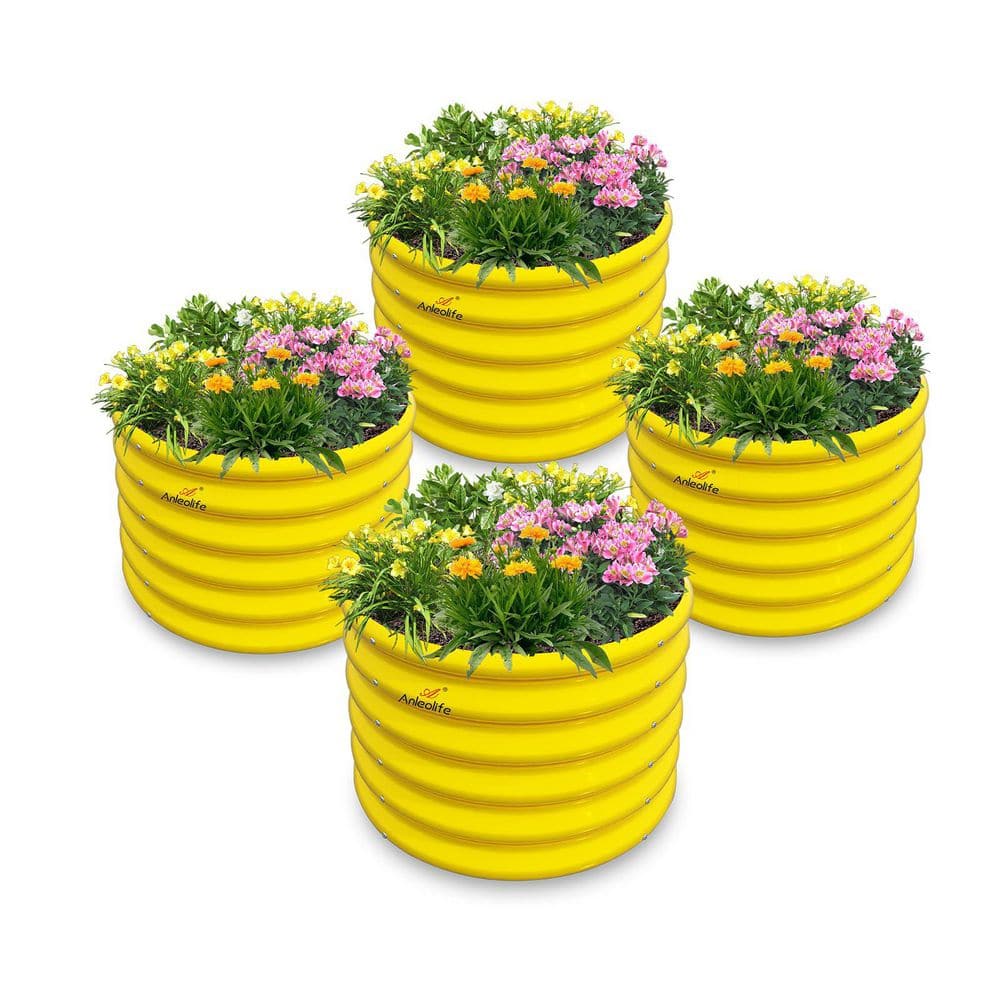 Kids Raised Garden Beds Outdoor, 4-Pack 24 in. Round Galvanized Metal Planter Box for Planting ...