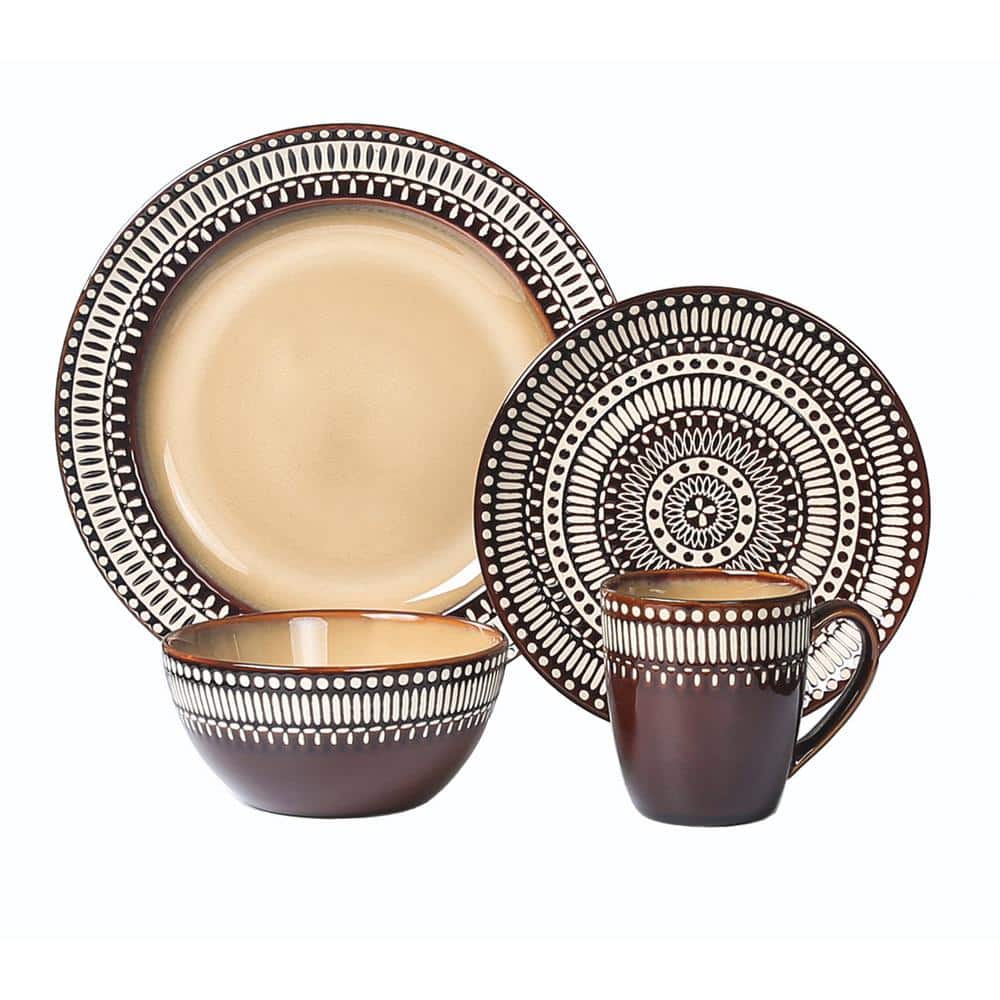 Lorren Home Trends 16-Piece Casual Rust Stoneware Dinnerware Set ...