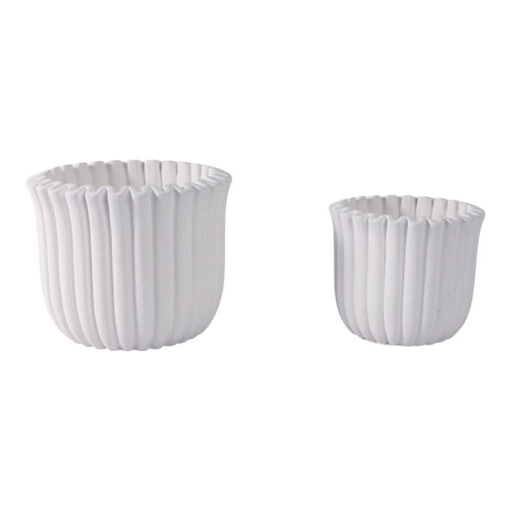 Liv & Skye 6 in. and 8 in. White Ceramic Fluted Decorative Pots (Set of ...