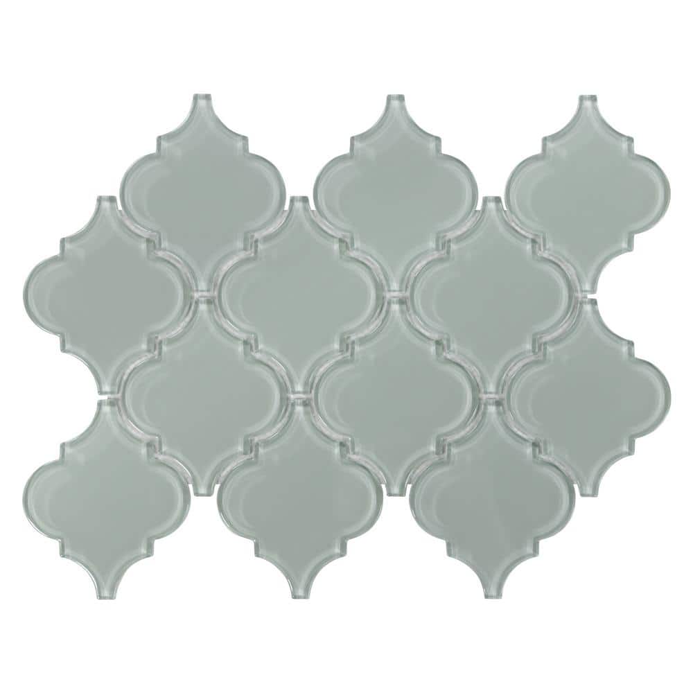 sunwings Lantern Arabesque Gray 12 in. x 9 in. Glass Glossy Wall Mosaic ...