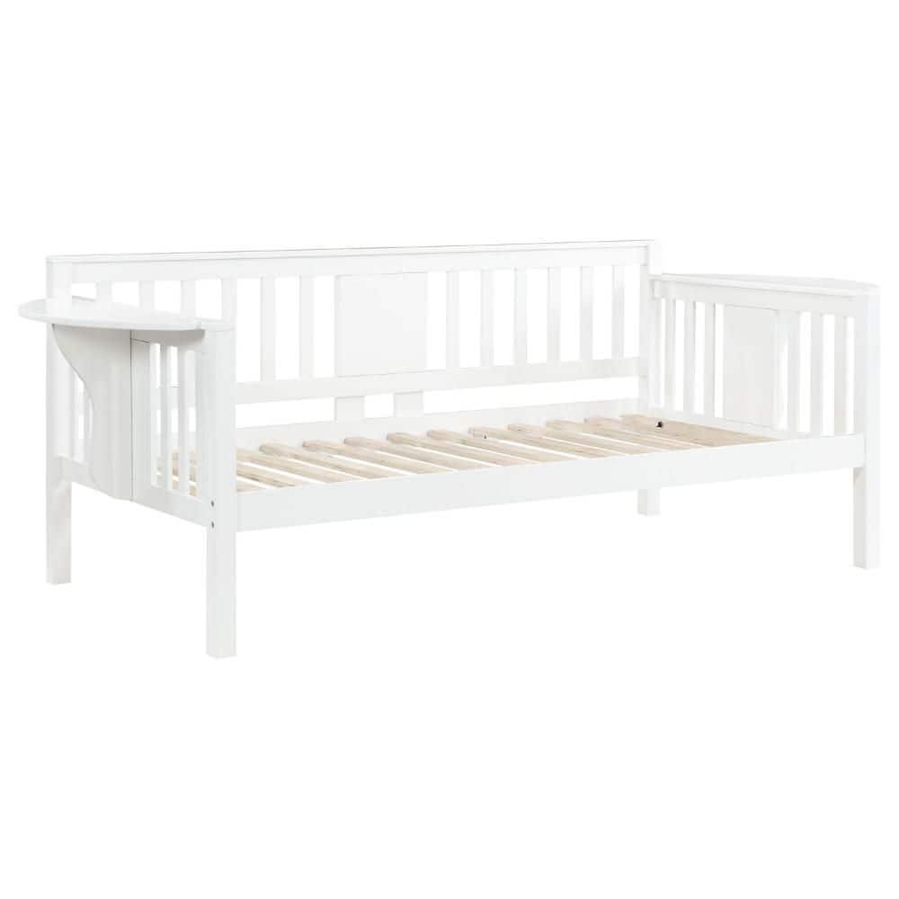 Benjara Daisy White Twin Daybed with Drop Down Table and Slats for ...