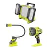 RYOBI ONE+ 18V 3-Tool Lighting Kit with Hybrid Panel Light, Spotlight ...