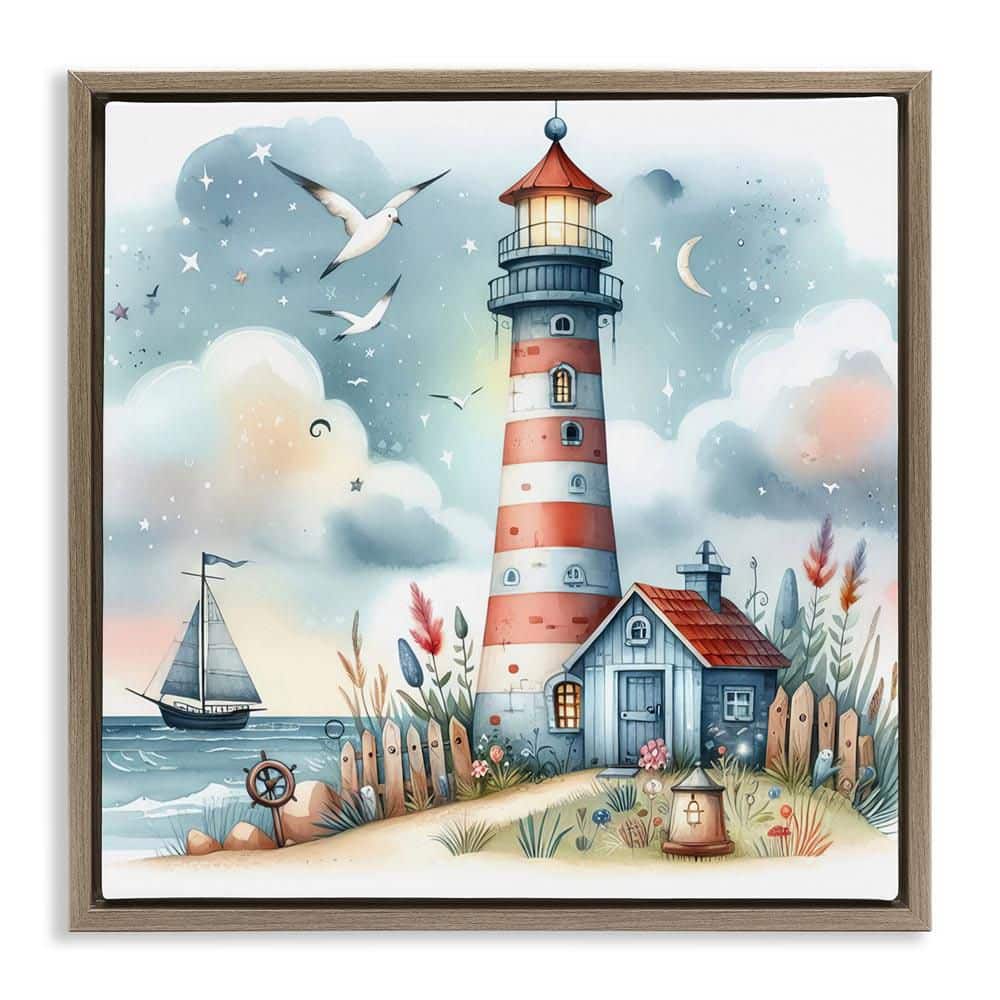 Stupell Industries Fun Maritime Lighthouse by LSR Design Studio Brown ...