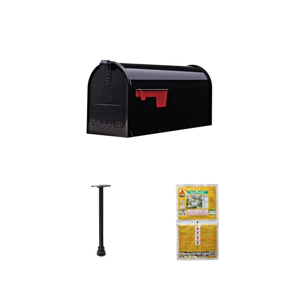 Elite Black Medium Steel Post Mount Mailbox, Aluminum Top Mount Post ...