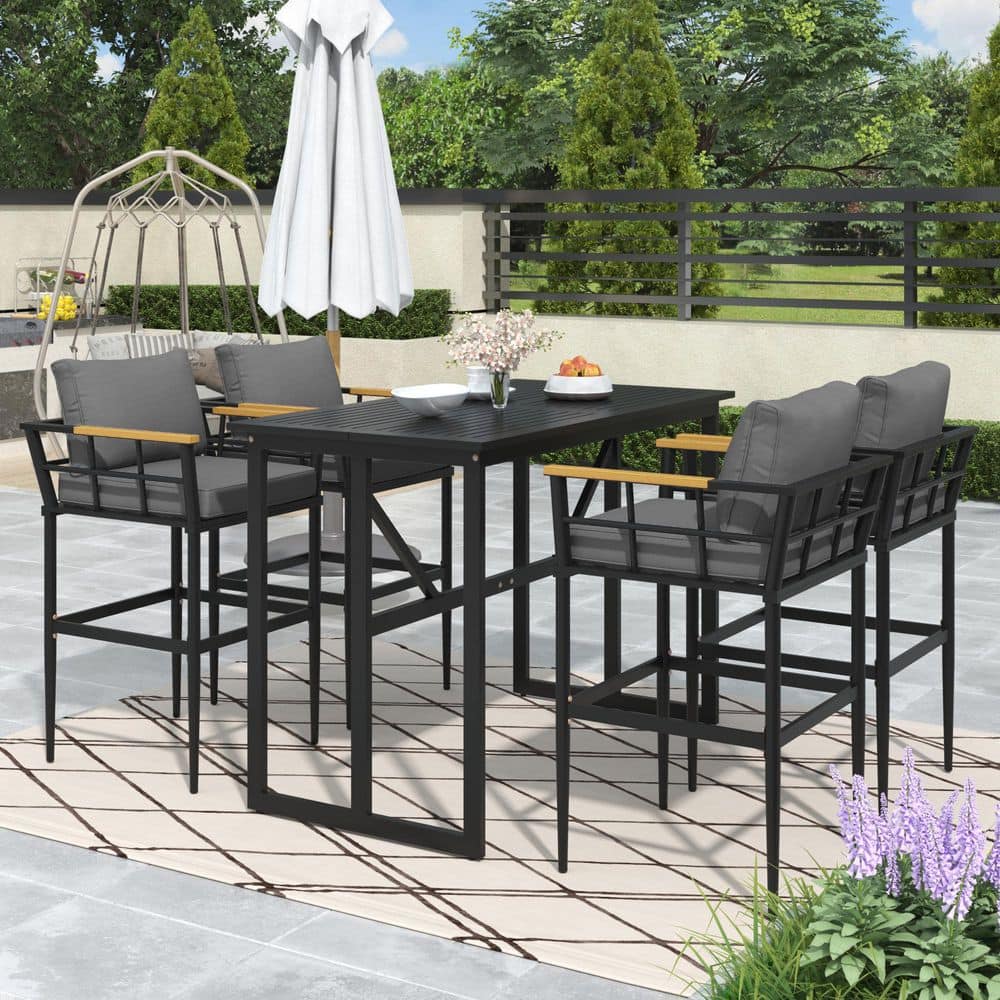 Harper & Bright Designs 5-Piece Metal and Wood Outdoor Dining, Bar ...