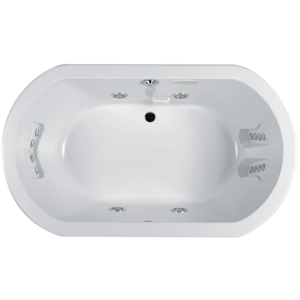 JACUZZI ANZA 66 in. x 36 in. Oval Whirlpool Bathtub with Center Drain ...