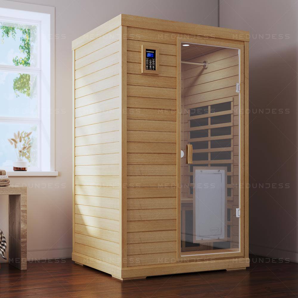 MEDUNJESS 2-Person Hemlock Indoor Infrared Sauna with 9-Carbon Far Infrared Heaters, Colored ...