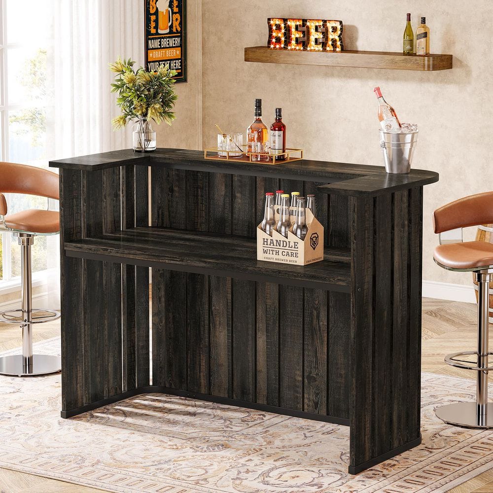 BYBLIGHT Kearsten 43.9 in. H Dark Grey Rectangular Home Bar Unit, 2 ...