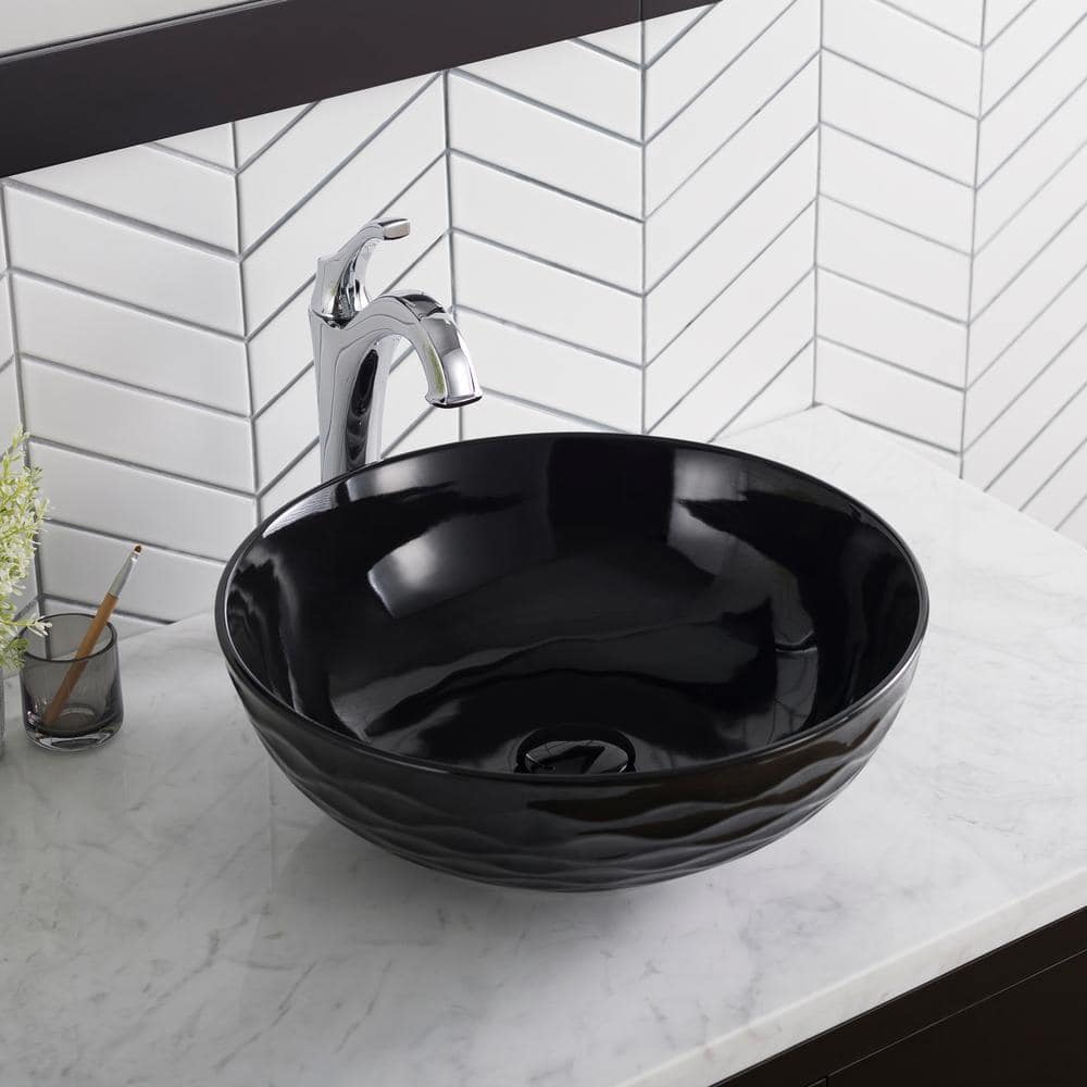 KRAUS Viva 16.5 in. Round Vessel Bathroom Sink in Black Vitreous China ...