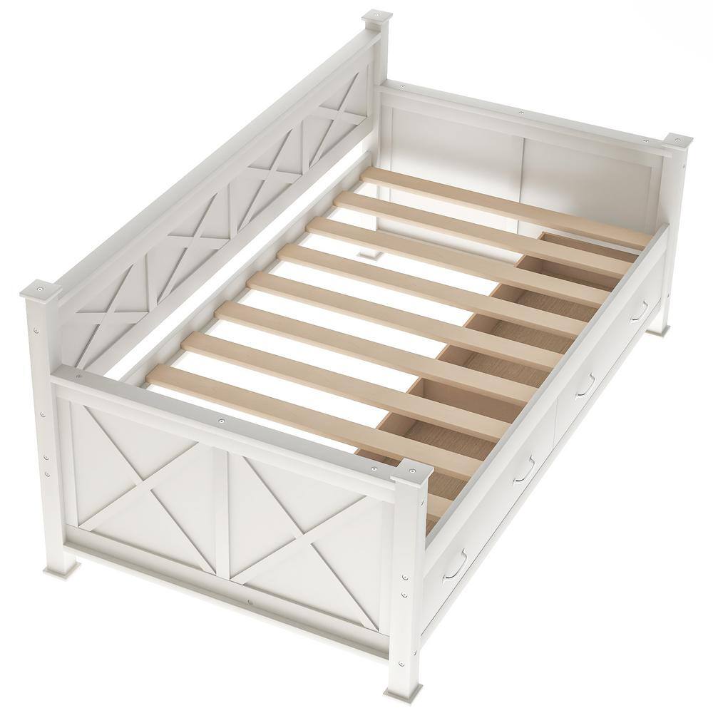 White Twin Size Daybed with 2-Large Drawers and X-shaped Frame WM-YQSM ...
