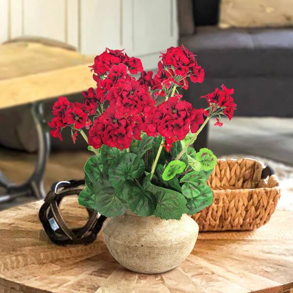 Artificial Geranium Plant LIVING LUXURY 16 In. Cream White Artificial