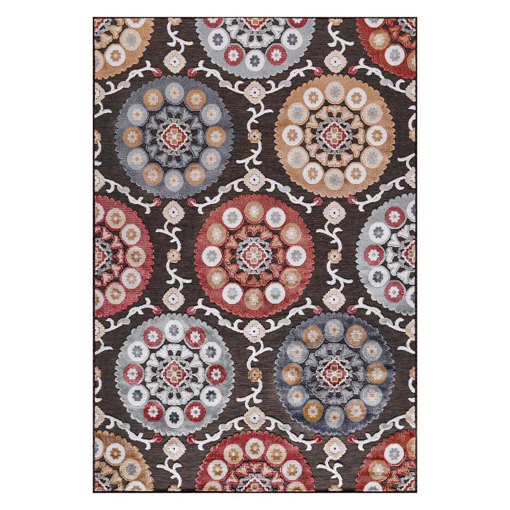 Beverly Rug Brown 5 ft. x 7 ft. Equator Medallion Bohemian Indoor ...