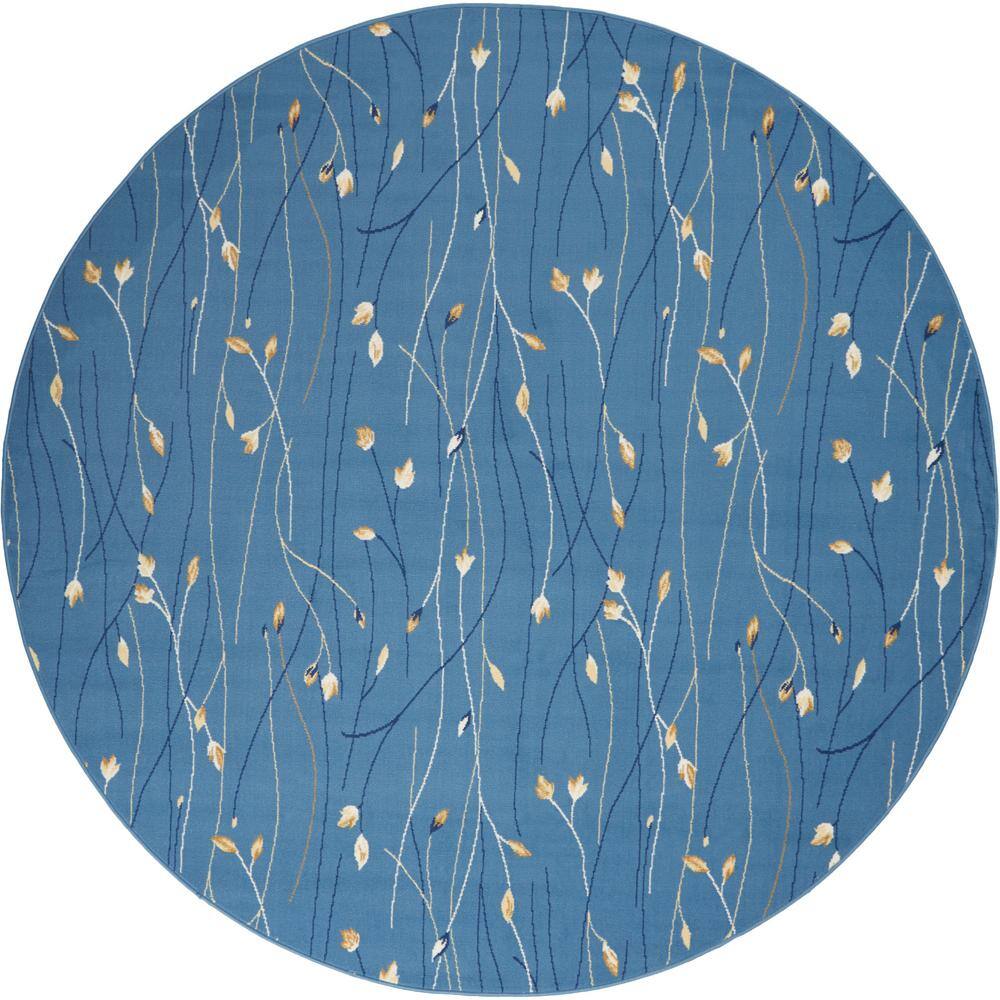 Nourison Grafix Light Blue 8 ft. x 8 ft. Floral Contemporary Round Rug ...